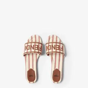 Fendi Beige Ff Canvas Slides With Striped Print