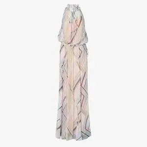 Fendi Printed Maxi Stripes Silk Crepon Chiffon Long Dress