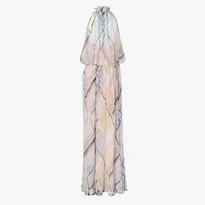 Fendi Printed Maxi Stripes Silk Crepon Chiffon Long Dress