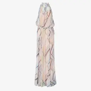 Fendi Printed Maxi Stripes Silk Crepon Chiffon Long Dress - Multicolour
