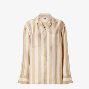 Fendi Long-sleeved Silk Shirt With Pequin Stripe Motif