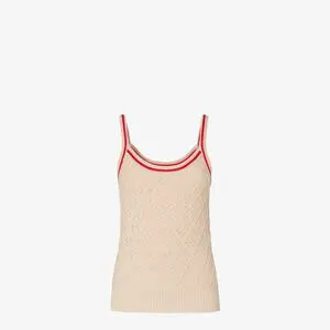 Fendi Sleeveless Argyle Embroidered Top - Beige