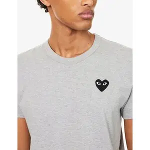 Play Comme Des Garcon Crewneck Embroidered-logo Cotton T-shirt - Grey