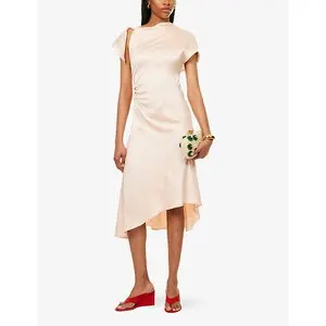Victoria Beckham Asymmetric Twist Satin Midi Dress