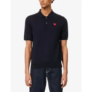 Play Comme Des Garcon Embroide-logo Wool-knit Polo Shirt - Navy