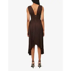 Alaïa Plunge V-neck Sleeveless Midi Dress - Chocolat