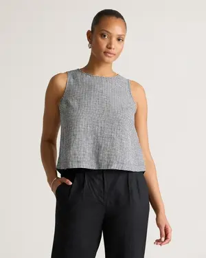 Quince 100% European Linen Cropped Tank Top - Classic Mini Gingham