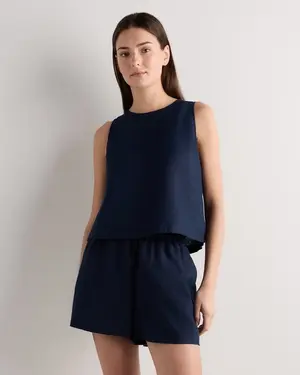 Quince 100% European Linen Cropped Tank Top - Deep Navy