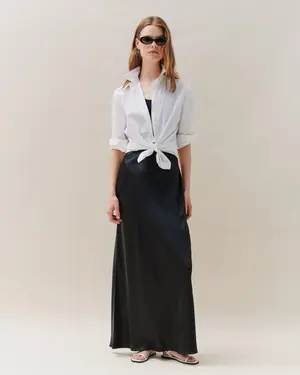 Quince Silk Maxi Slip Dress Black