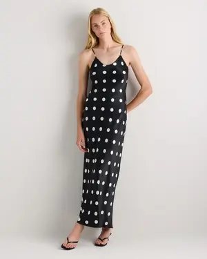 Quince Silk Maxi Slip Dress - Noir Large Dot