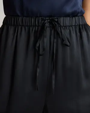 Quince Mulberry Silk Drawstring Wide Leg Pants - Black