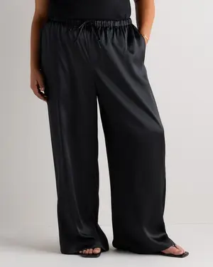 Quince 100% Mulberry Silk Drawstring Wide Leg Pants - Black