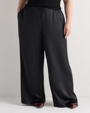 Quince Silk Drawstring Wide Leg Pants - Black