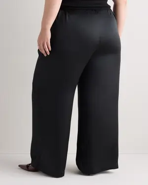 Quince Silk Drawstring Wide Leg Pants - Black