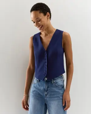 Quince Fluid Crepe Vest - Navy