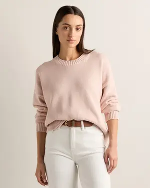 Quince Organic Cotton Boyfriend Crew Sweater - Shell Pink