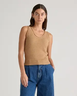Quince Waffle Cropped Sweater Tank Top - Camel