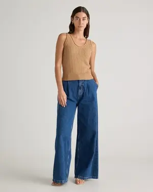 Quince Waffle Cropped Sweater Tank Top - Camel