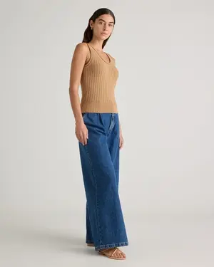 Quince Waffle Cropped Sweater Tank Top - Camel