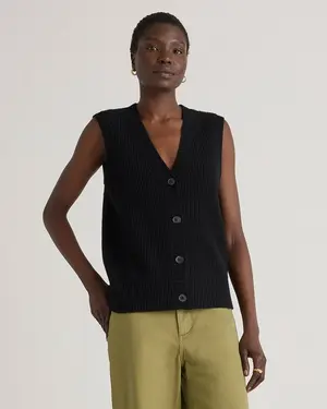 Quince Mongolian Cashmere Fisherman Sweater Vest - Black