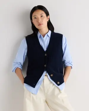 Quince Mongolian Cashmere Fisherman Sweater Vest - True Navy
