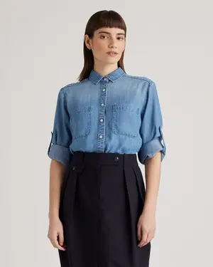 Quince Chambray Tencel Long Sleeve Shirt - Medium Indigo