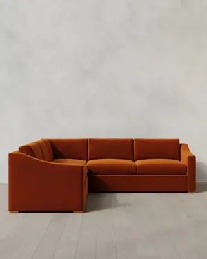 Quince Hollis Slope Arm L Sectional In Performance Velvet - Rust
