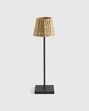 Quince Zafferano America Poldina Pro Rechargeable Table Lamp With Seagrass Shade Zafferano - Black