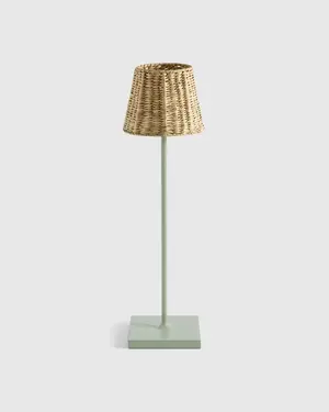 Quince Zafferano America Poldina Pro Rechargeable Table Lamp With Seagrass Shade Zafferano - Sage