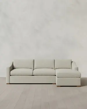 Quince Hollis Slope Arm Chaise Sectional In Performance Basketweave - Flax