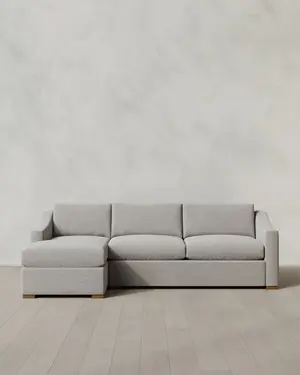 Quince Hollis Slope Arm Chaise Sectional In Performance Basketweave - Fog