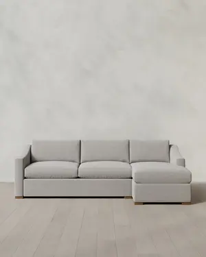 Quince Hollis Slope Arm Chaise Sectional In Performance Basketweave - Fog