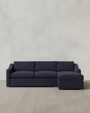 Quince Hollis Slope Arm Chaise Sectional In Performance Basketweave - Navy