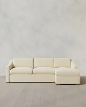 Quince Hollis Slope Arm Chaise Sectional In Performance Chenille Linen Blend - Eggshell