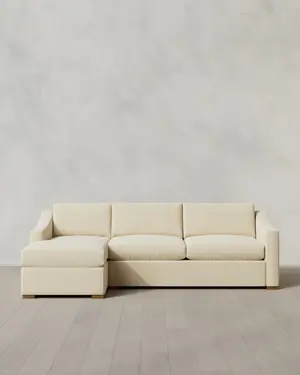 Quince Hollis Slope Arm Chaise Sectional In Performance Chenille Linen Blend - Eggshell