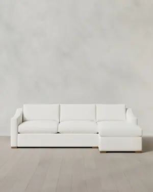 Quince Hollis Slope Arm Chaise Sectional In Performance Chenille Linen Blend - Marshmallow
