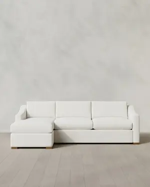 Quince Hollis Slope Arm Chaise Sectional In Performance Chenille Linen Blend - Marshmallow