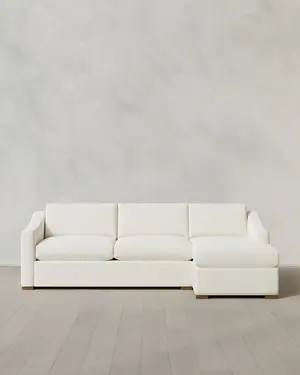 Quince Hollis Slope Arm Chaise Sectional In Performance Chenille Linen Blend - Snow