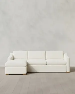 Quince Hollis Slope Arm Chaise Sectional In Performance Chenille Linen Blend - Snow