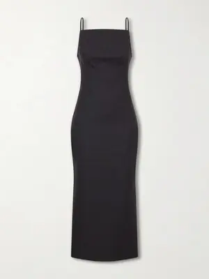 Givenchy Sliced Kickback Grain De Poudre Wool Midi Dress - Gray