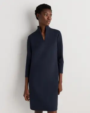Quince Ultra-stretch Ponte Split Neck Mini Dress - Navy