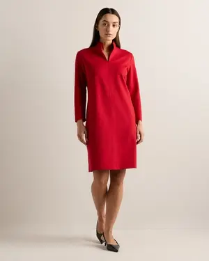 Quince Ultra-stretch Ponte Split Neck Mini Dress - Ruby Red