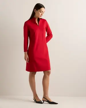 Quince Ultra-stretch Ponte Split Neck Mini Dress - Ruby Red