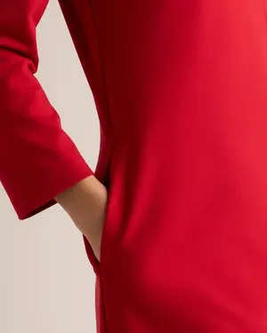Quince Ultra-stretch Ponte Split Neck Mini Dress - Ruby Red