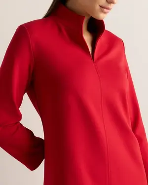 Quince Ultra-stretch Ponte Split Neck Mini Dress - Ruby Red