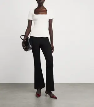 Maje Cotton-blend Rib-knit Top - White
