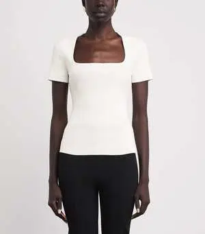 Maje Cotton-blend Rib-knit Top - White