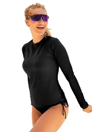 SWIMSUITS FOR ALL Chlorine Resistant Long Sleeve Rash Guard - Black