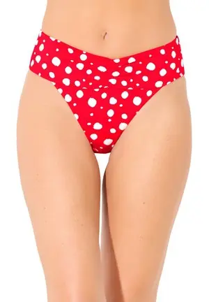SWIMSUITS FOR ALL Floral V-cut Swim Brief - Ruby White Dots