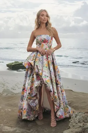 Mac Duggal Floral High-low Bubble Hem Gown
